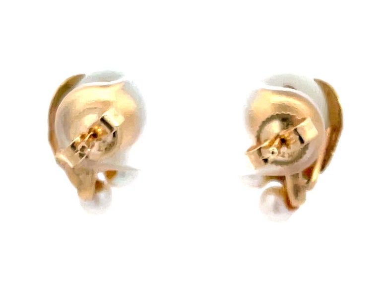 Mings White Jade Sphere, Pearls and Leaves Earrings in 14k Yellow Gold ...