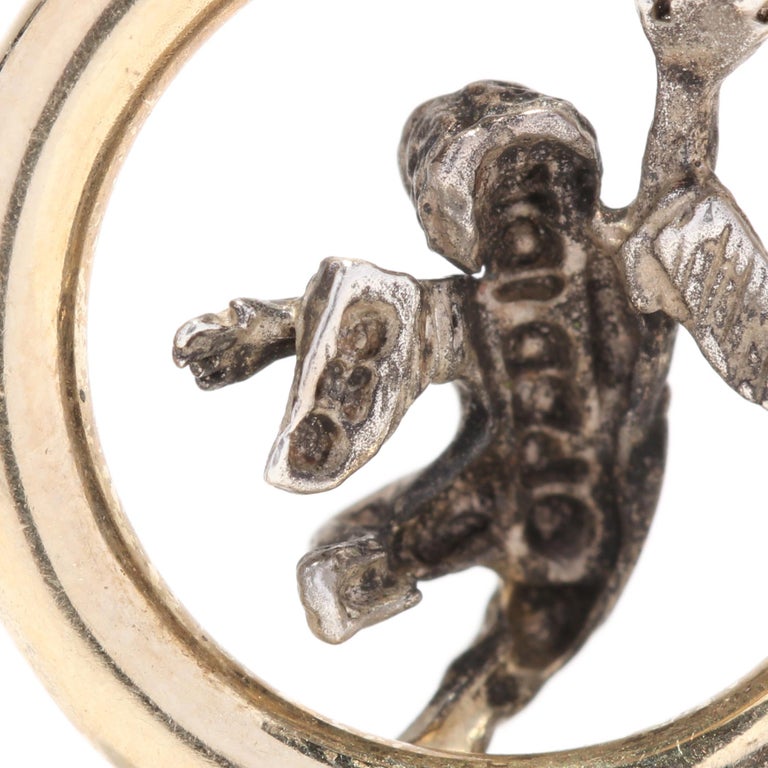 Mini Baby Angel Circle Charm, 10KT Yellow Gold, Sterling Silver For ...