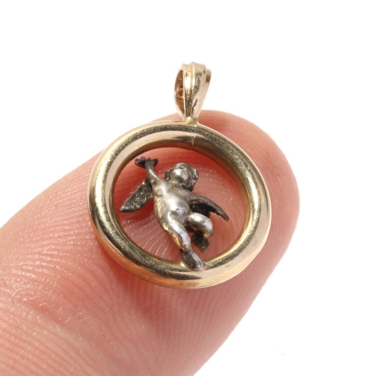 Mini Baby Angel Circle Charm, 10KT Yellow Gold, Sterling Silver For ...