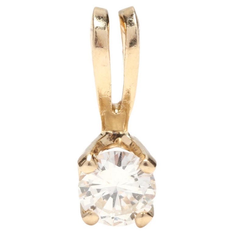 Mini Diamond Pendant, 14KT Yellow Gold, Simple Diamond Charm at 1stDibs