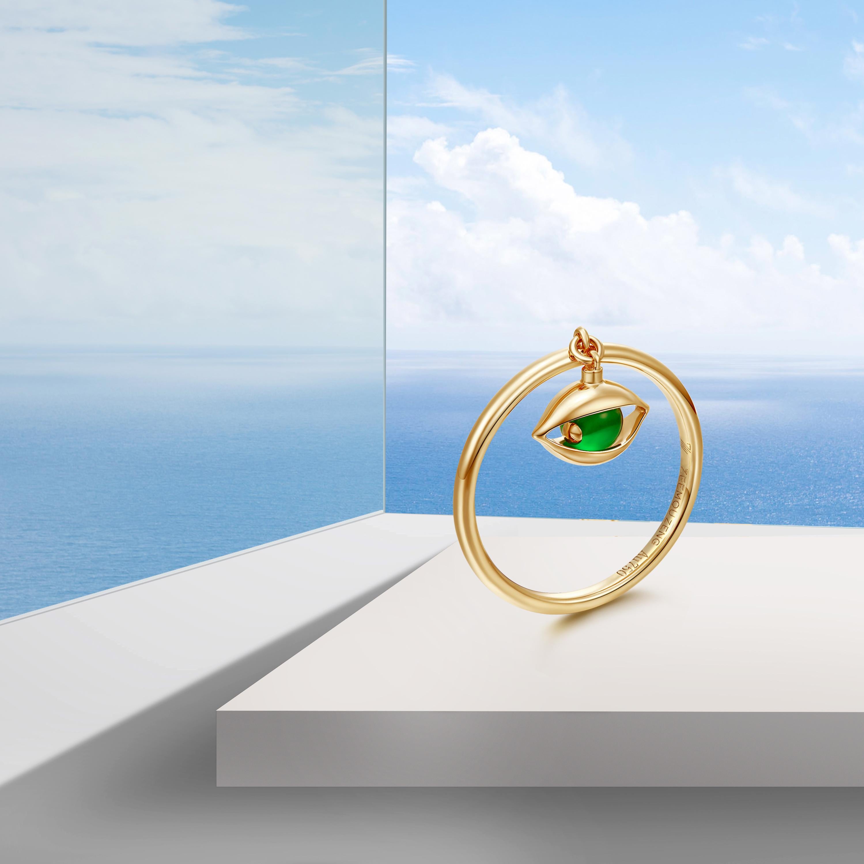 Mini Eye Ring 18 karat Yellow Gold Green Chalcedony For Sale at 1stDibs ...