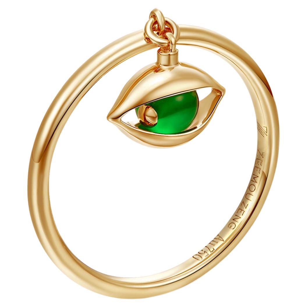 Mini Eye Ring 18 karat Yellow Gold Green Chalcedony For Sale at 1stDibs ...