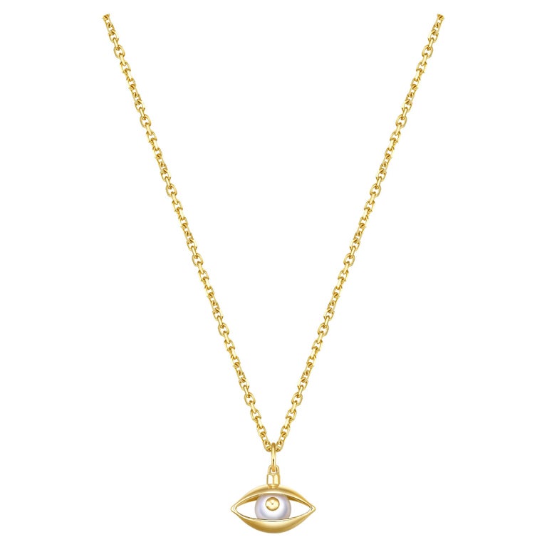 Mini Eye Unisex Pendant Necklace 18 Karat Yellow Gold white Pearl For ...