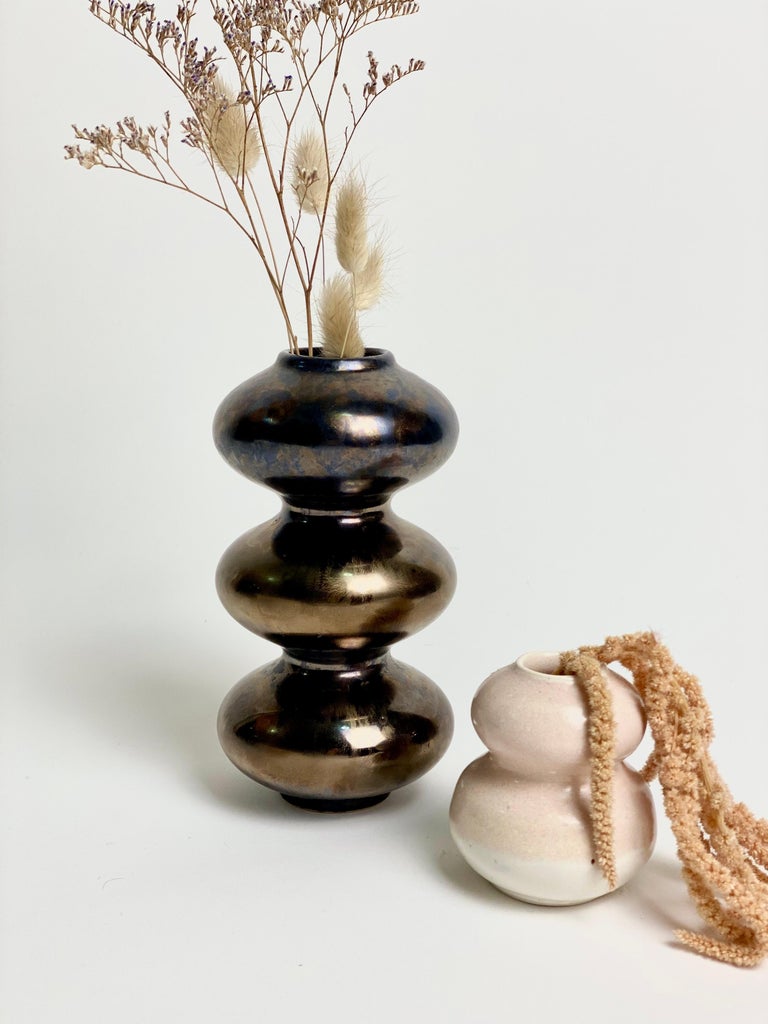Mini Organic Modern Ceramic Wave Form Vase in Bronze Glaze by Forma ...