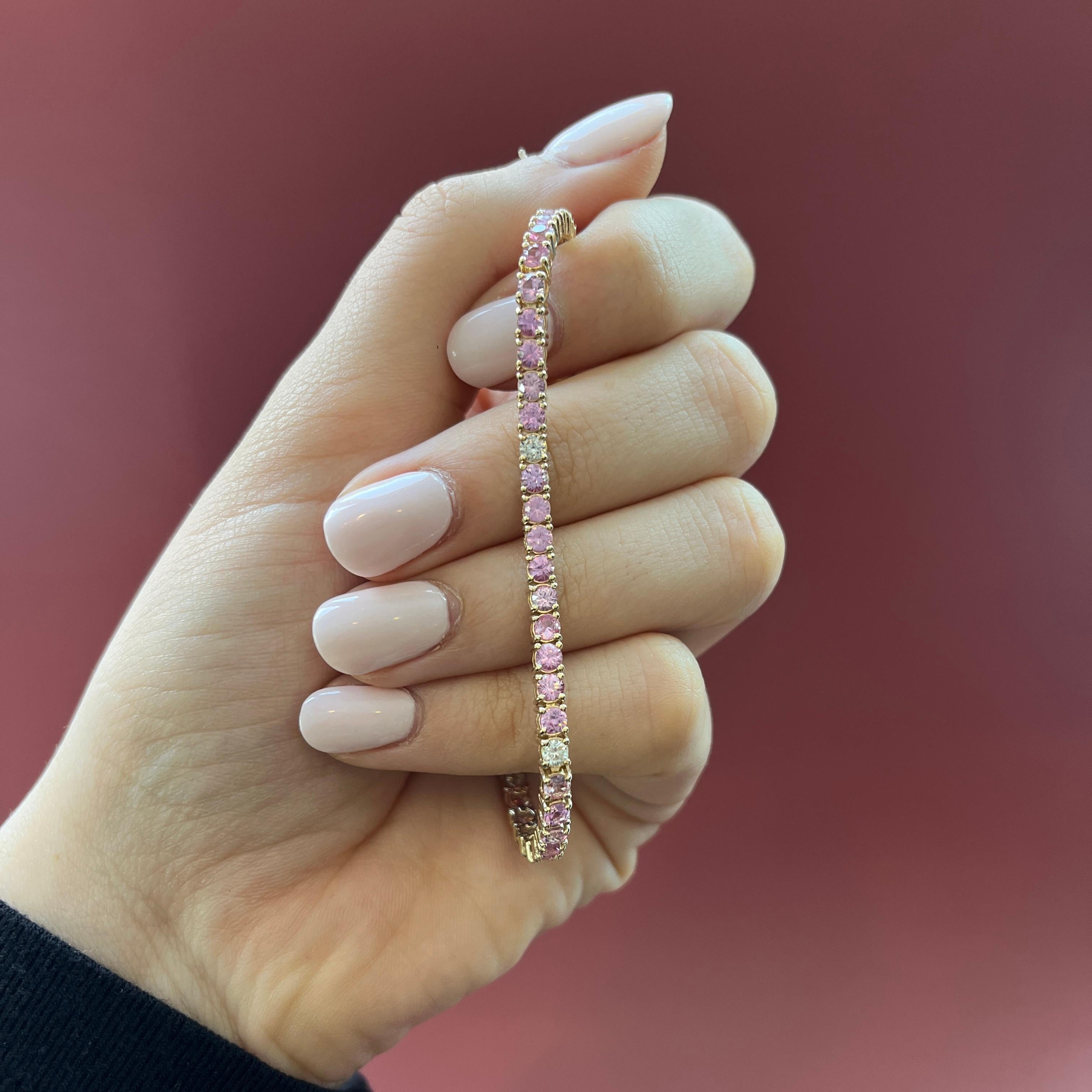 Mini Pink Sapphire and Diamond Bracelet For Sale at 1stDibs