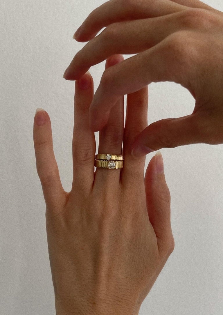 Customizable Mini Solis Ribbed Ring II 14k Solid Yellow Gold .14CW ...