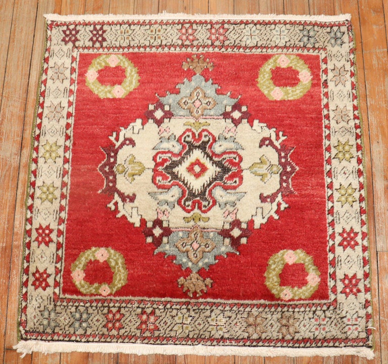 Mini Square Antique Turkish Rug For Sale at 1stDibs