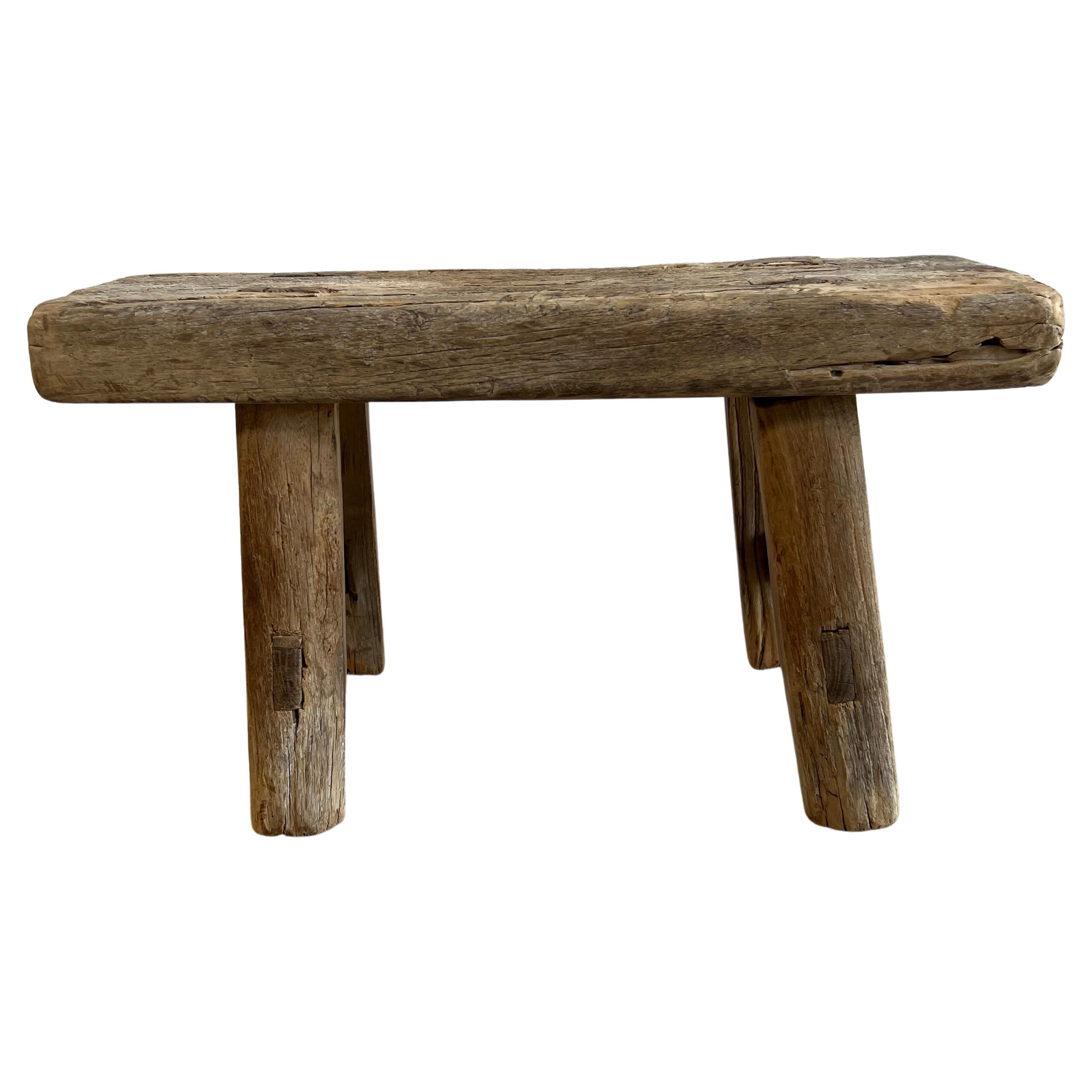 Mini Vintage Elm Wood Stool at 1stDibs