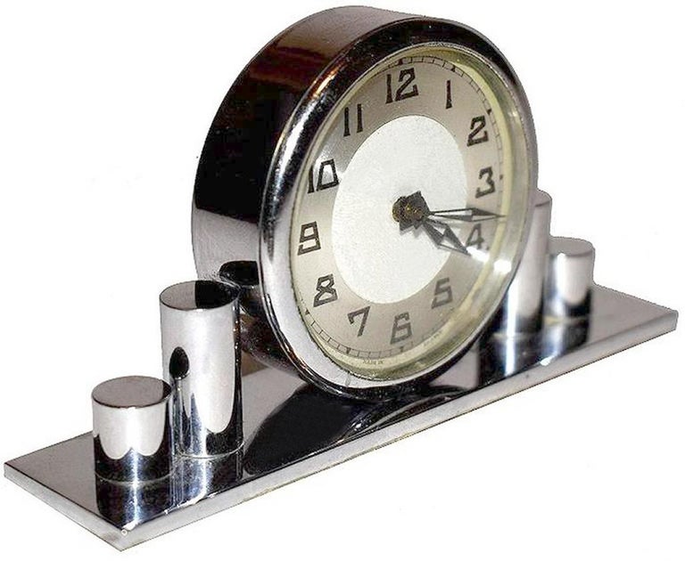 Miniature 1930s French Art Deco Chrome Clock For Sale at 1stdibs