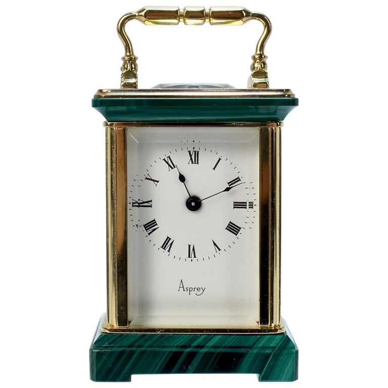 Miniature Asprey Brass and Malachite Miniature Carriage Clock at ...