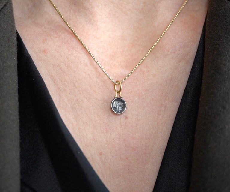 Miniature Athena Wisdom Goddess Coin Pendant Amulet 24K Yellow Gold and ...