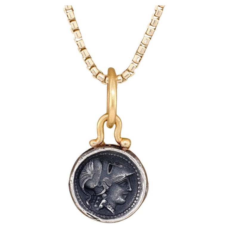 Miniature Athena Wisdom Goddess Coin Pendant Amulet 24K Yellow Gold and ...