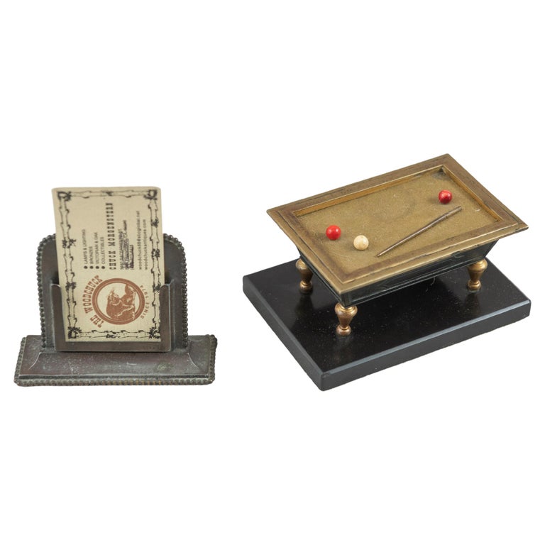 Miniature Bronze Billiard Table Marble Base, Match Safe and Striker, ca ...
