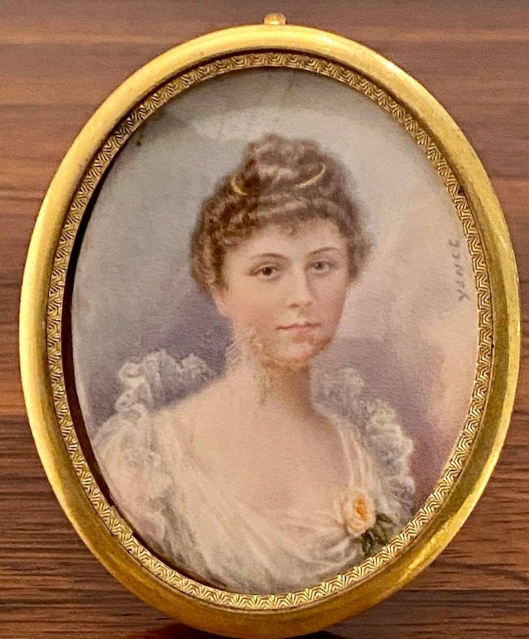 Miniature Hand Painted on Ivory, Bronze Frame, First Third of the 19th ...