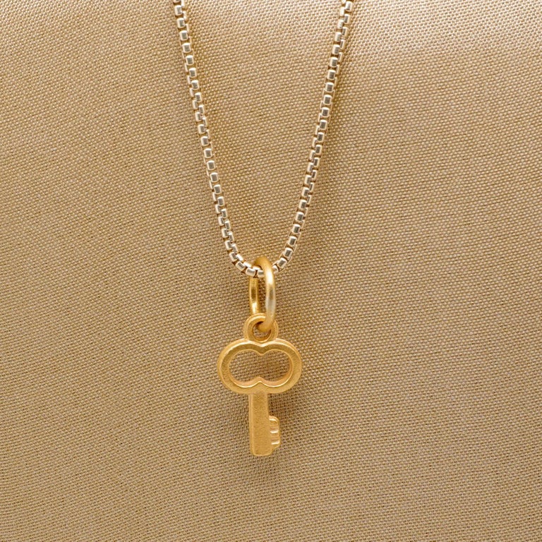 Miniature Key Charm Pendant Necklace, 24kt Solid Gold For Sale at 1stDibs