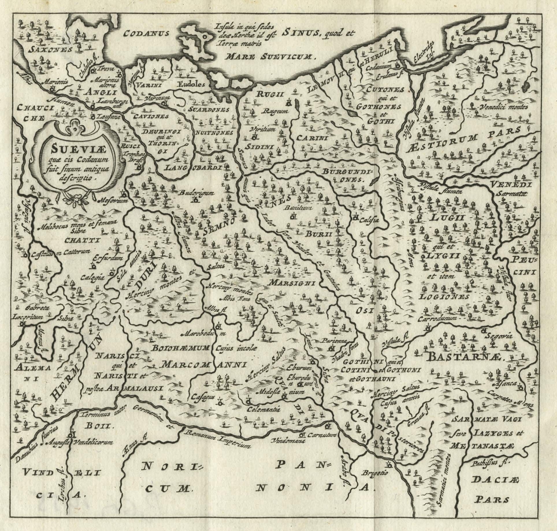 Miniature Map of Swabia, a Mediaeval Duchy in South-West Germany and ...