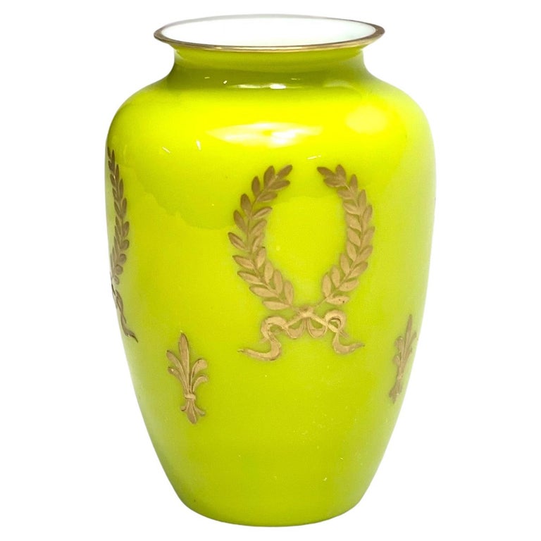 Opaline Glass Vase in Chartreuse Yellow For Sale at 1stDibs