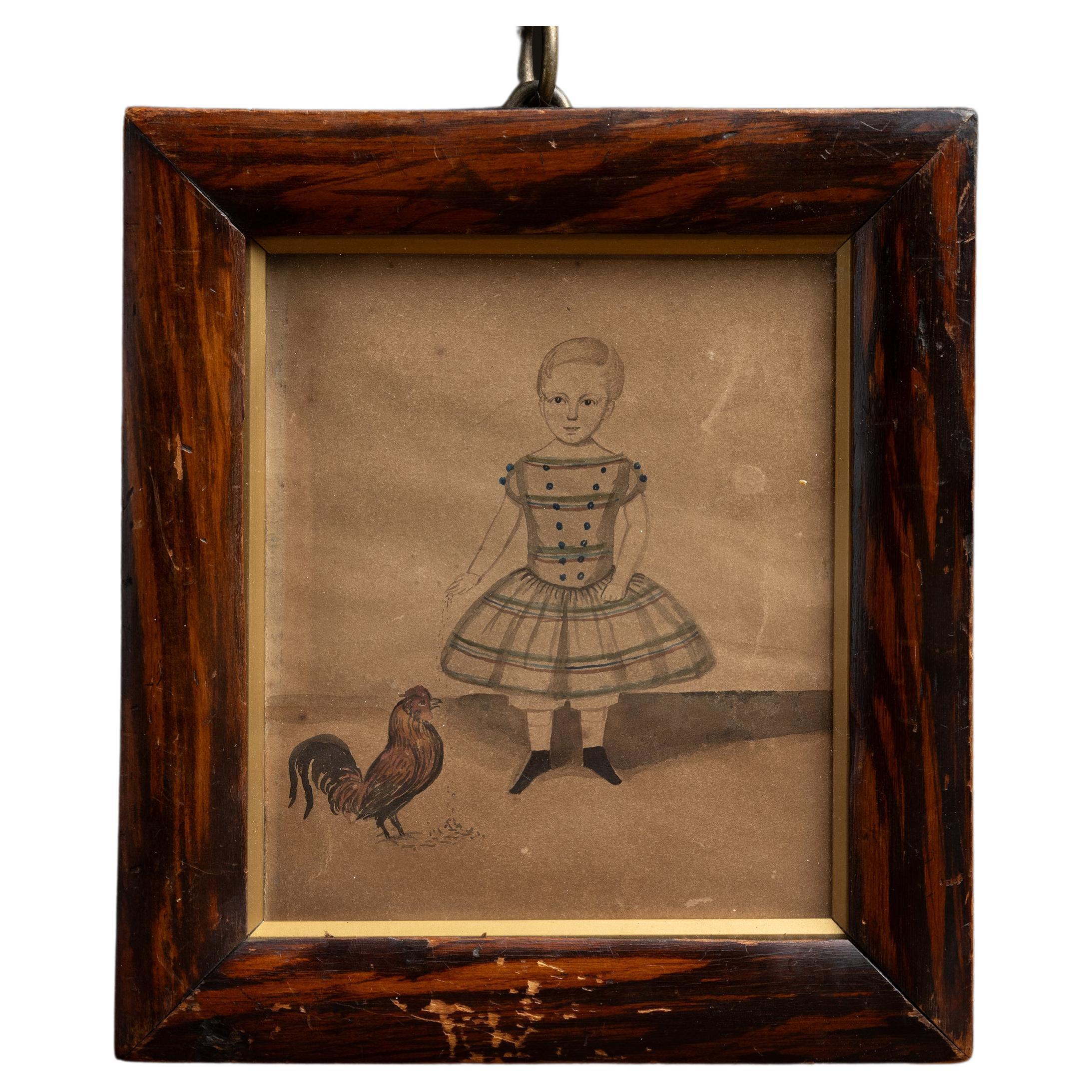 Miniature Painting of a Girl with Rooster, England circa 1830 For Sale ...