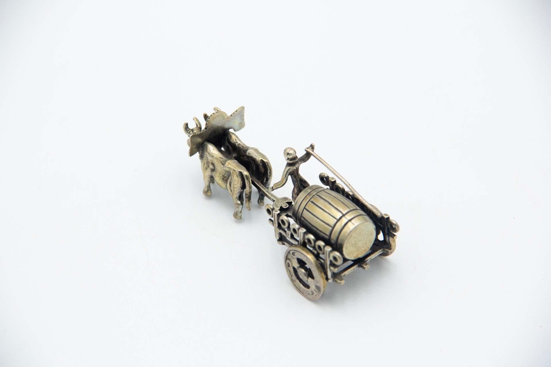 Miniature silver wagon pulled by oxen For Sale at 1stDibs