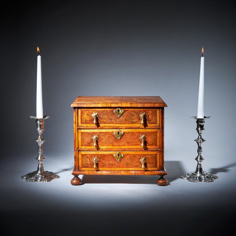 Miniature William and Mary 17th Century Diminutive Olive Oyster Chest ...