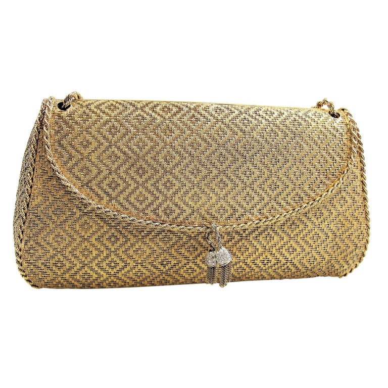 Evening Handbag Vintage 18 Karat Yellow Gold Woven Solid Bag Diamond ...