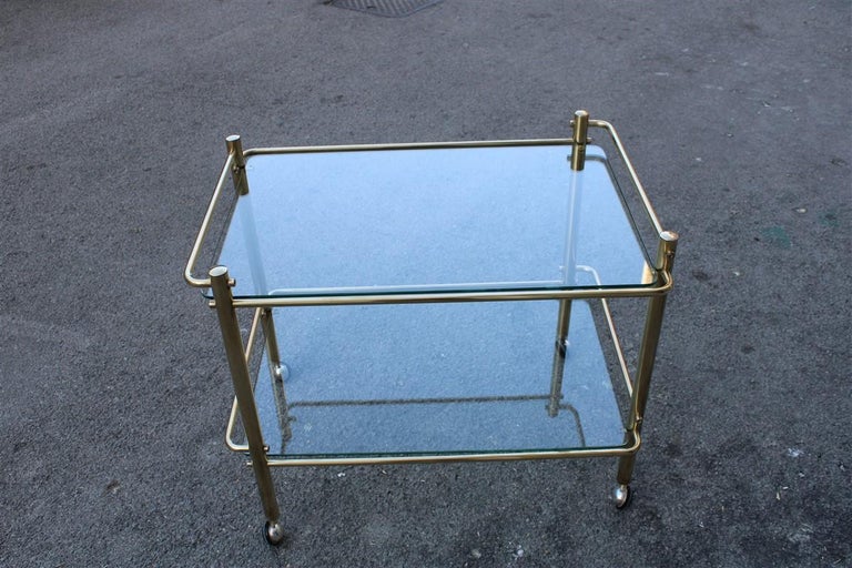 Minimal Bar Cart Italian Design Gold Brass 1970s Glass Transparent Top ...