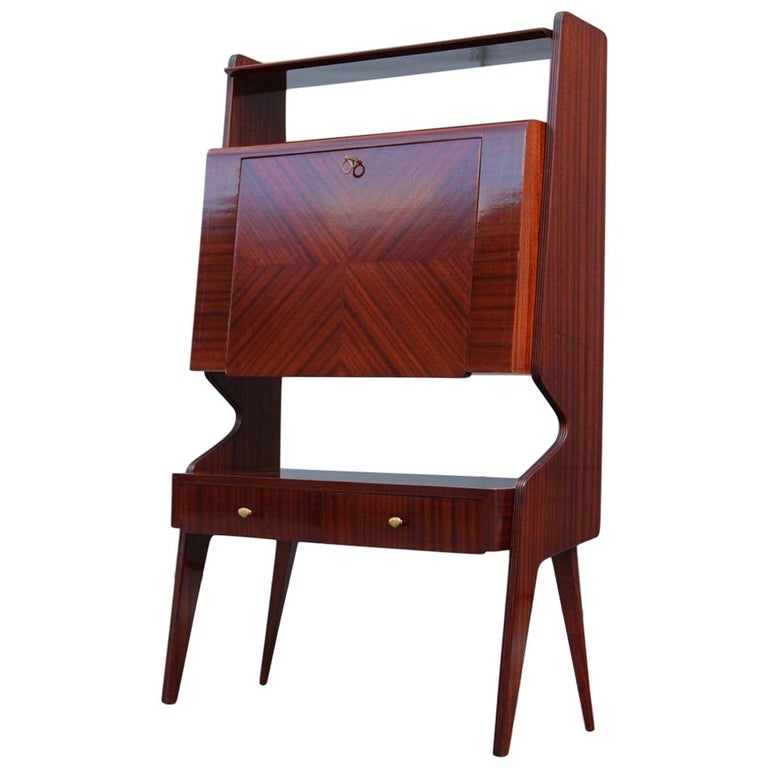 Minimal Italian Mid-Century Geometric Cabinet Bar Mahogany Dassi Milano ...
