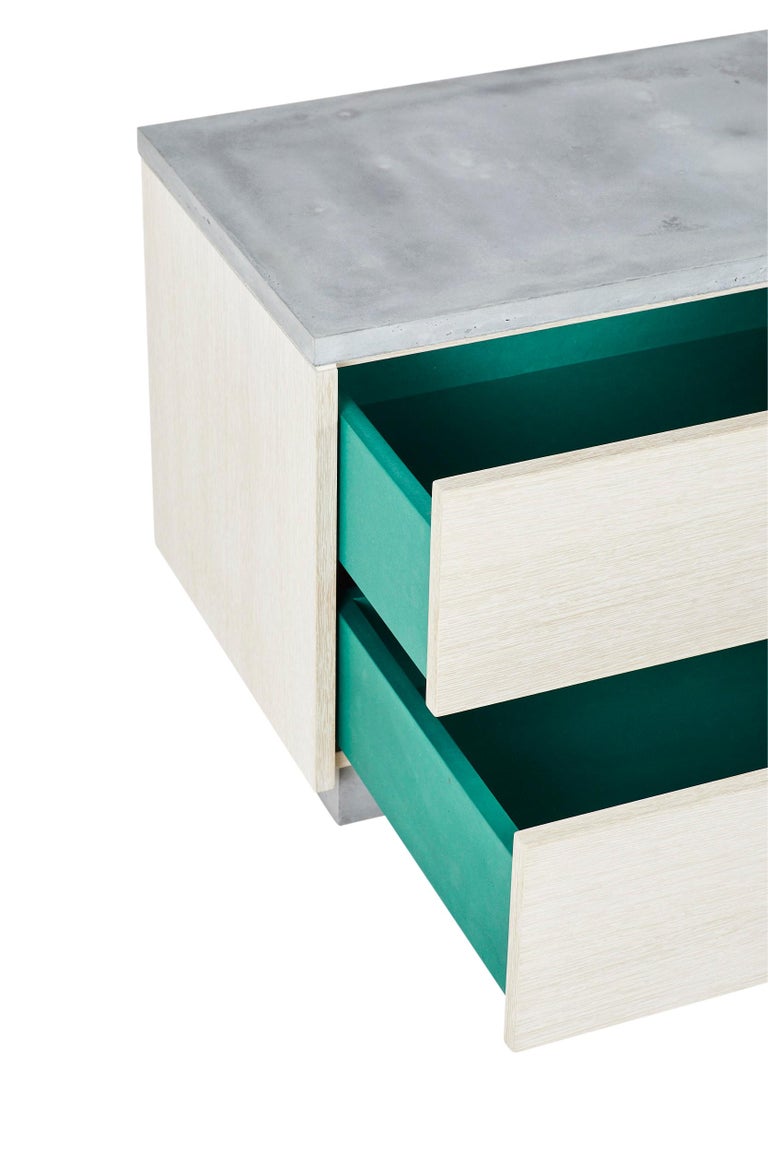 Minimal "Janice Side Table" Concrete, White Oak and Mint Green Interior ...