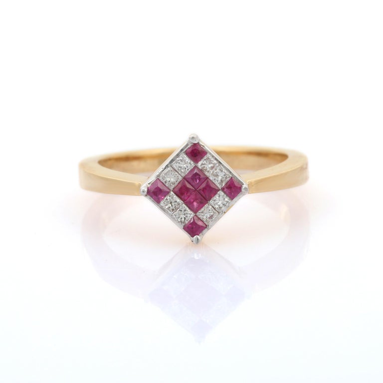 Customizable Minimal Mosaic Diamond Ruby Square Stacking Ring in 18K ...