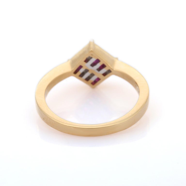 Customizable Minimal Mosaic Diamond Ruby Square Stacking Ring in 18K ...