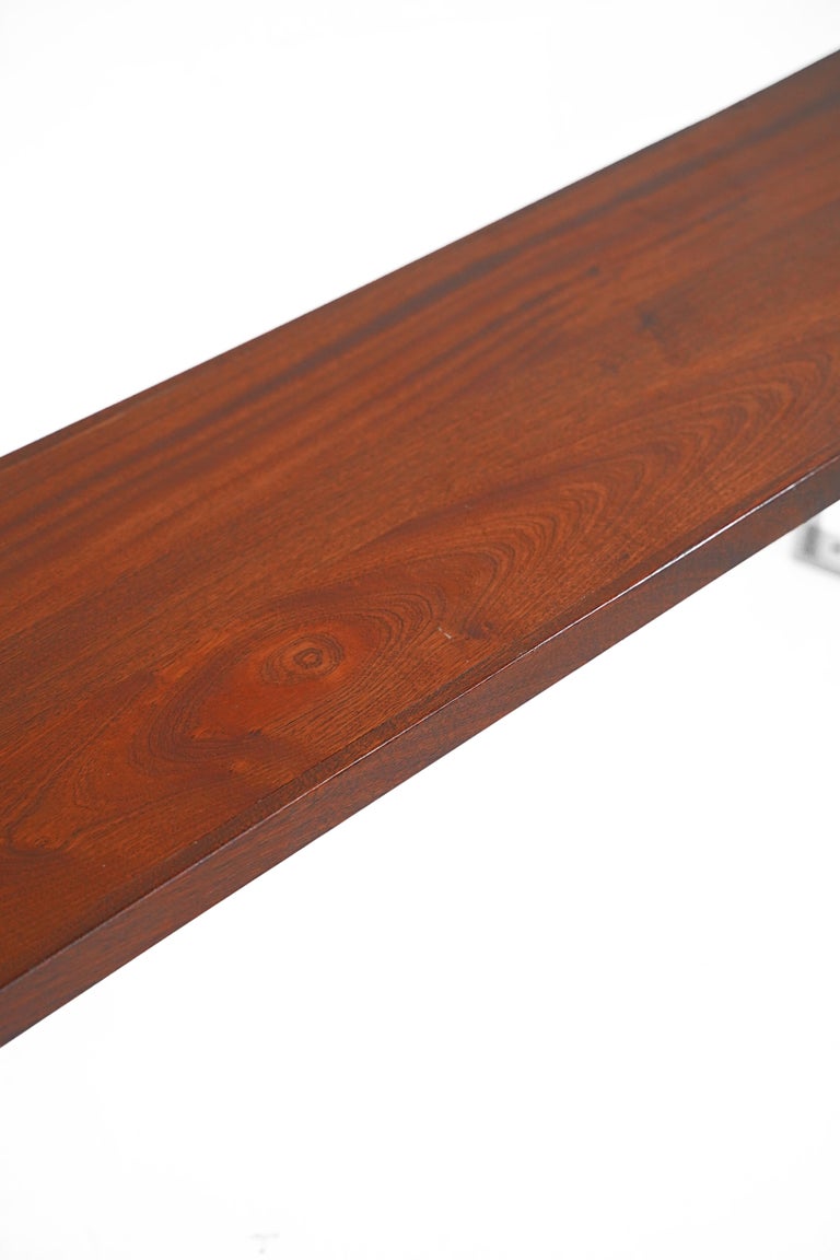 Minimal Stained Oak and Polished Steel Bench For Sale at 1stDibs