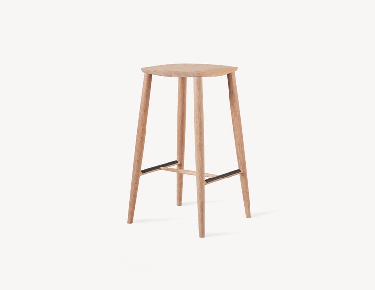 Minimal Bar Stool in Solid White Oak with Brass Foot Rests by Coolican ...