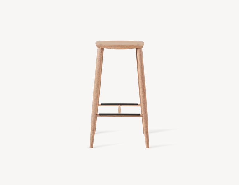 Minimal Bar Stool in Solid White Oak with Brass Foot Rests by Coolican ...