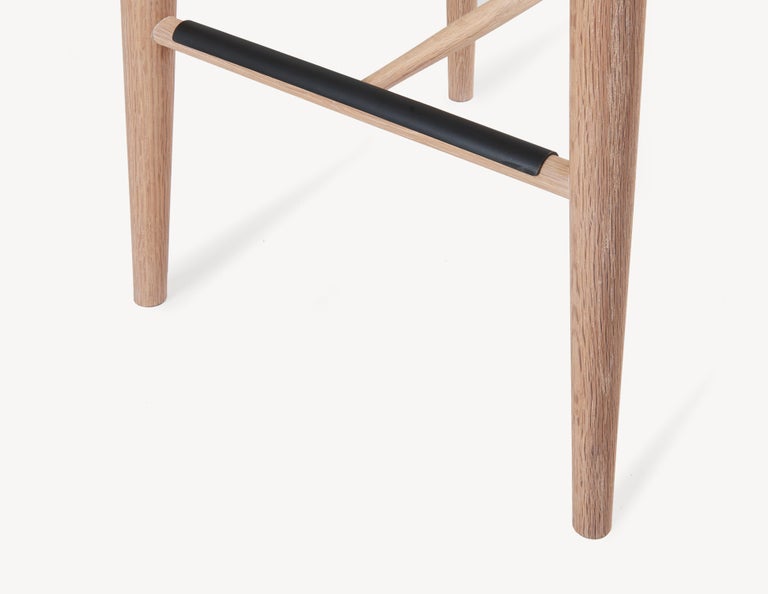 Minimal Bar Stool in Solid White Oak with Brass Foot Rests by Coolican ...