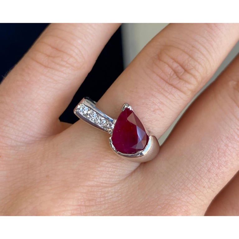 Customizable Minimalist 3 Carat Pear Cut Ruby and Diamond White Gold ...