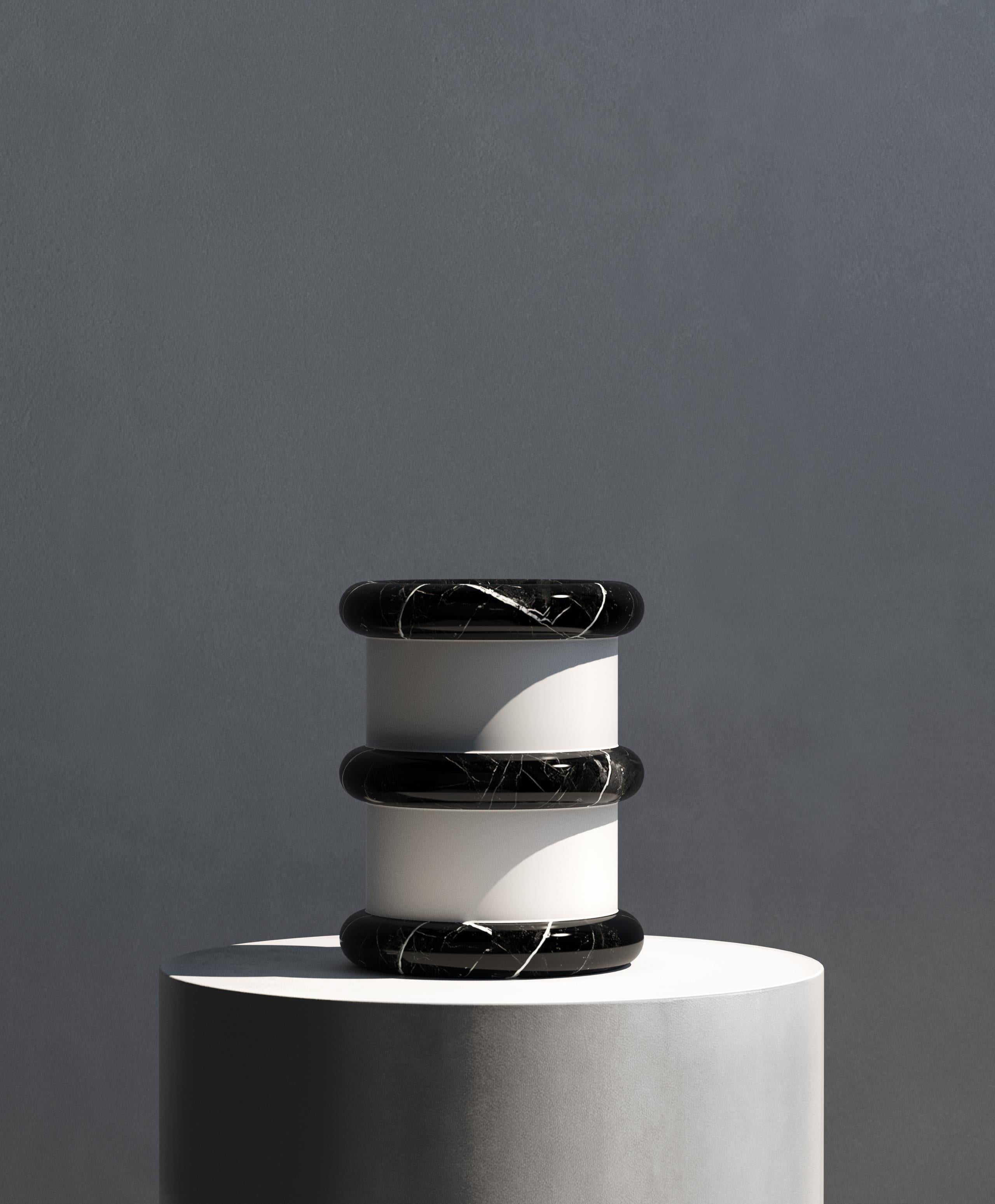 Minimalist and Playful Marble Vase in Black and White, Italian, Sandro ...