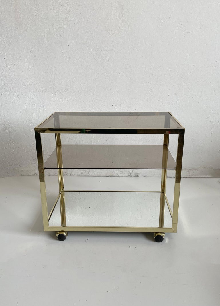 Minimalist Bar Service Trolley, Brass and Glass, 1970s For Sale at 1stDibs