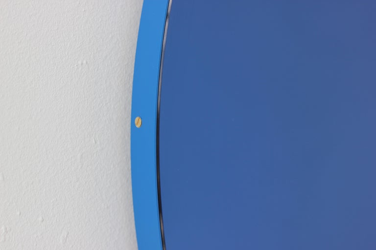 Orbis Blue Tinted Bespoke Round Mirror with a Modern Blue Frame - Small ...