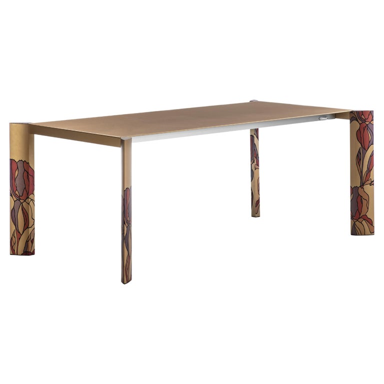 Minimalist Botanika Table Aluminium Extendable Gold with Floral Print ...