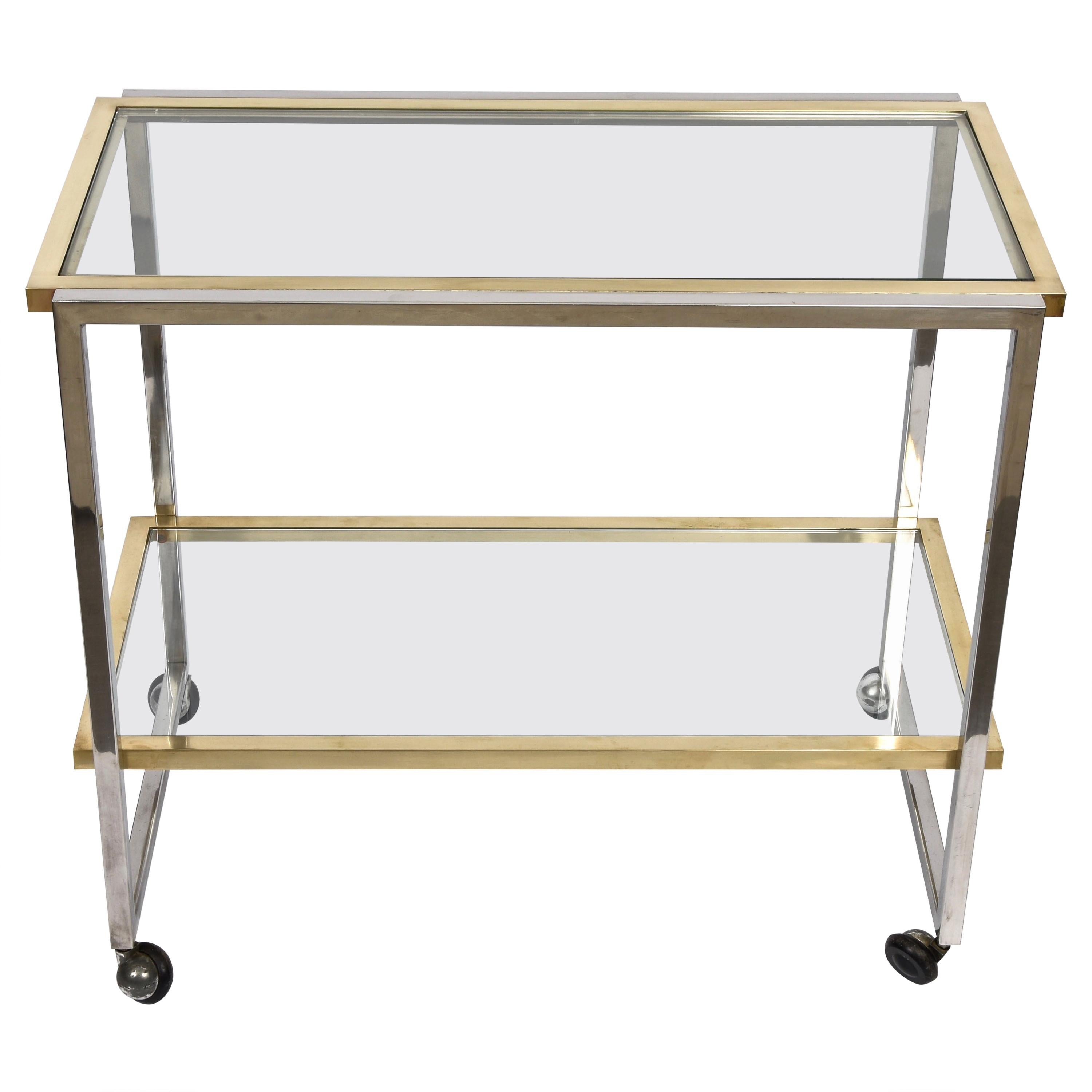 Romeo Rega style Trolley with Service Tray, Gilded Brass and Glass ...