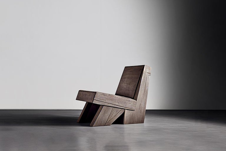 Minimalist Brutalist Lounge Chair, Burn Oak Wood Muted Easy Chair A by ...