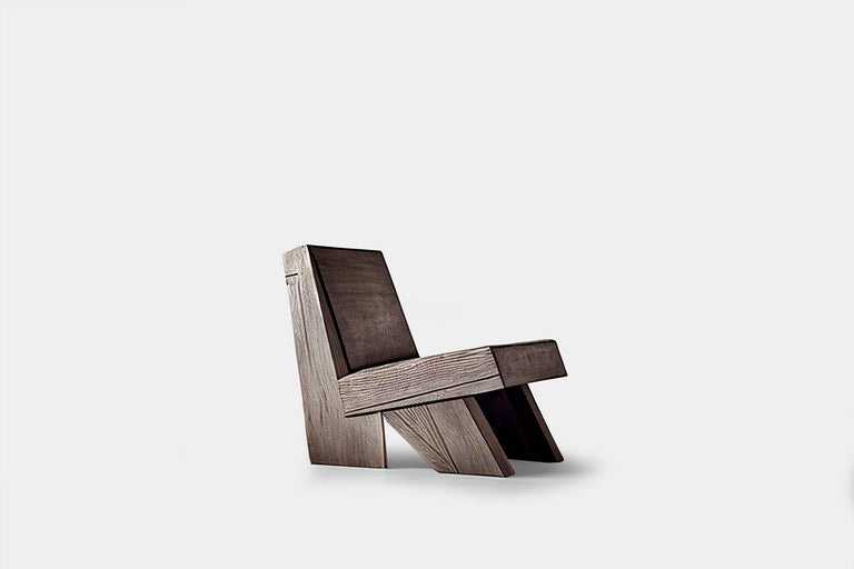 Minimalist Brutalist Lounge Chair, Burn Oak Wood Muted Easy Chair A by ...