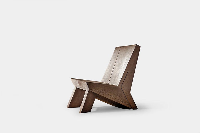 Minimalist Brutalist Lounge Chair, Burn Oak Wood Muted B Easy Chair by ...