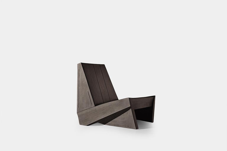 Minimalist Brutalist Lounge Chair, Burn Oak Wood Muted E Easy Chair by ...