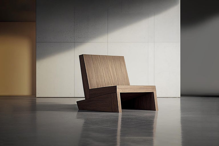 Minimalist Brutalist Lounge Chair, Burn Oak Wood Muted F Easy Chair by ...