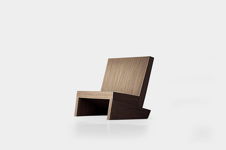 Minimalist Brutalist Lounge Chair, Burn Oak Wood Muted F Easy Chair by ...