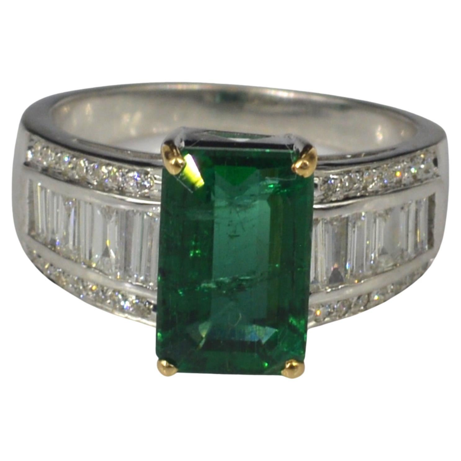 8x6MM Emerald Diamond Engagement White Gold Ring For Sale at 1stDibs