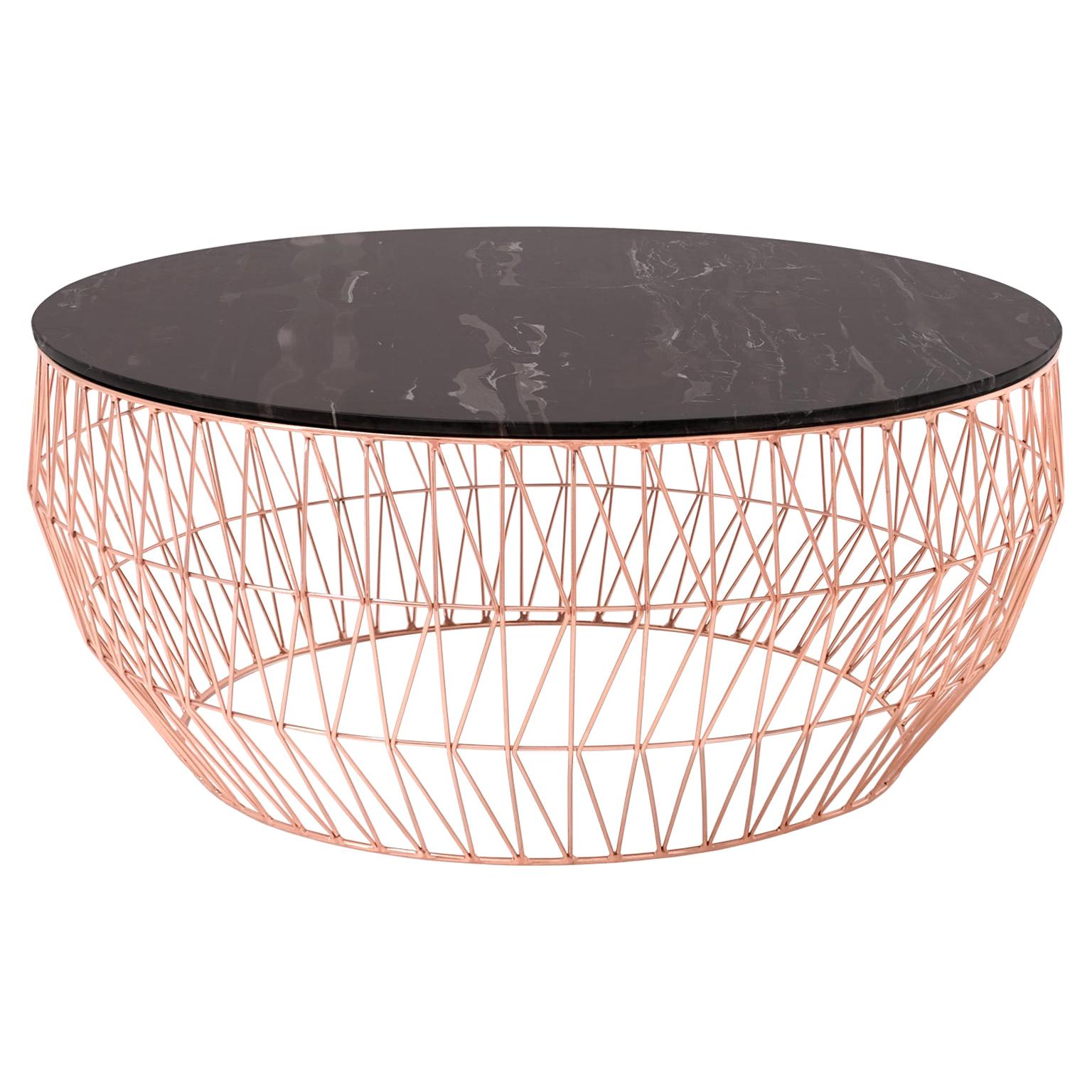 Minimalist Coffee Table, Wire Center Table in Copper with Black Marble ...