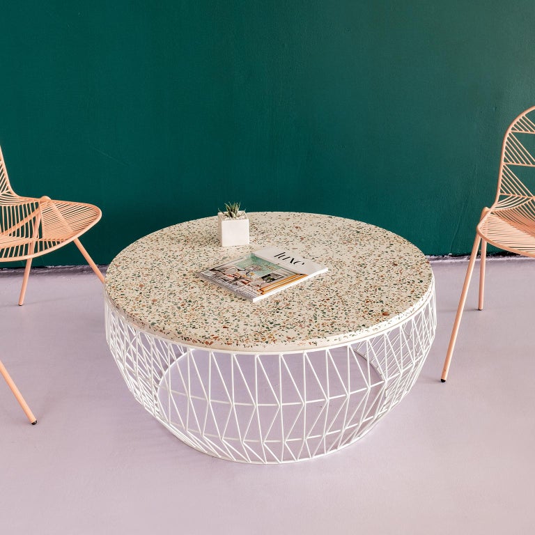 Minimalist Coffee Table, Wire Center Table in Copper with White Marble ...