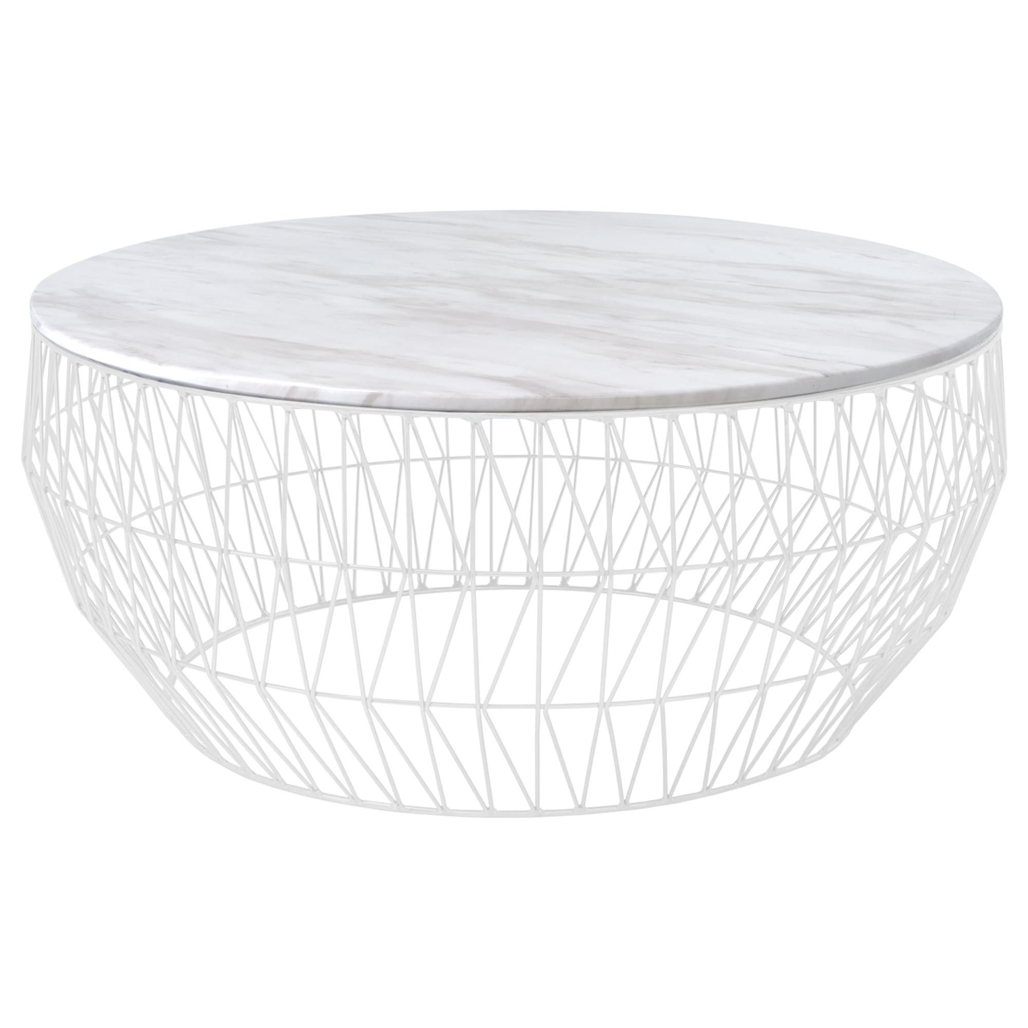 Minimalist Coffee Table, Wire Center Table in Copper with White Marble ...